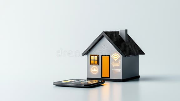 Smart Home Model with Mobile Device Display Stock Illustration ...