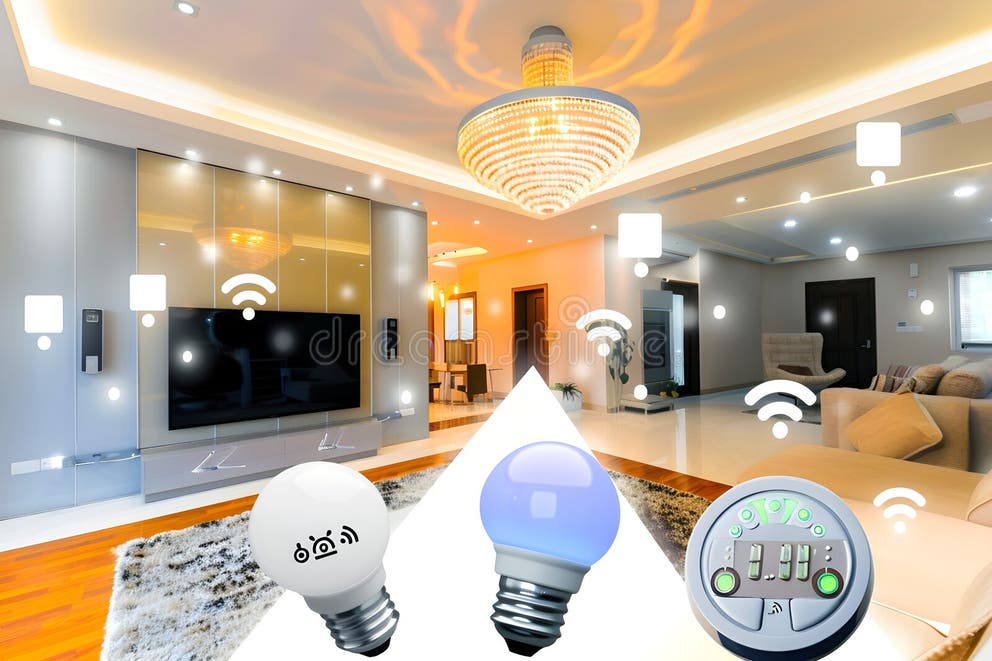 Smart Home with Network-connected Devices, Smart Bulbs and Thermostat ...