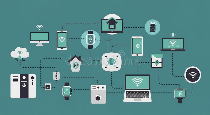 Smart Home Network Illustration Featuring Interconnected Devices ...