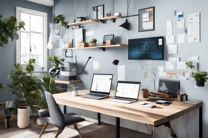 A Smart Home Office Setup with IoT (Internet of Things) Devices, Stock ...