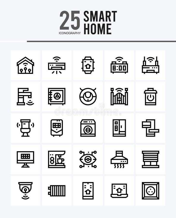 25 Smart Home Outline Icons Pack Vector Illustration Stock Vector ...