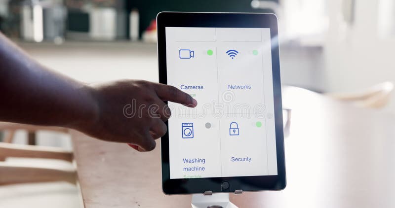 Smart Home, Person and Hand with Tablet Screen for Digital Security ...