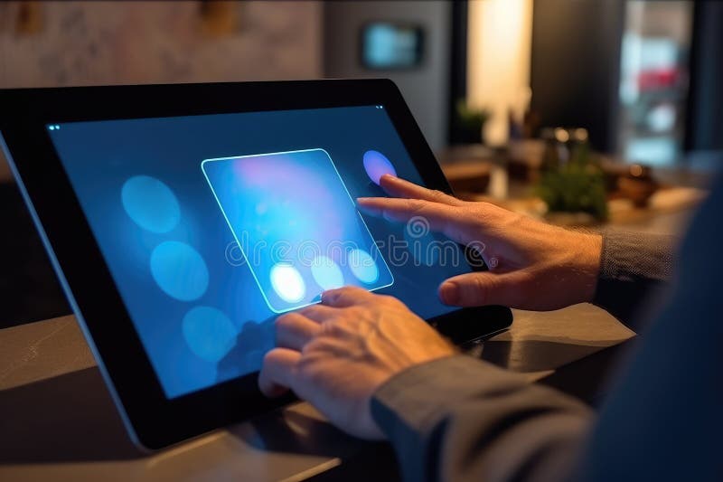 Male Hands Holding Tablet Using Smart Home Screen, AI Generated Stock ...