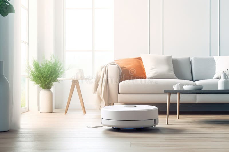 Smart Home Robot Vacuum Cleaner in Modern Interior , AI Generated Stock ...