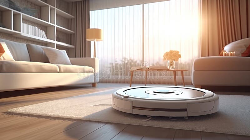 Smart Home Robot Vacuum Cleaner in Modern Interior , AI Generated Stock ...