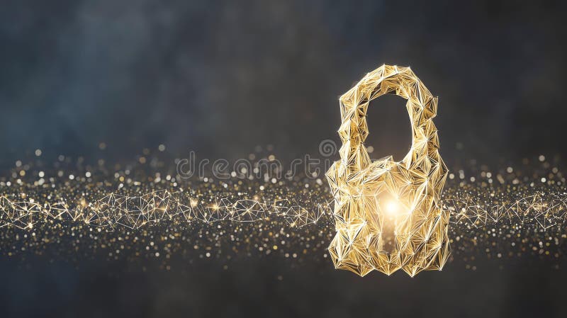 Smart Home Security AI Encryption, Abstract Golden Lock Shine with ...