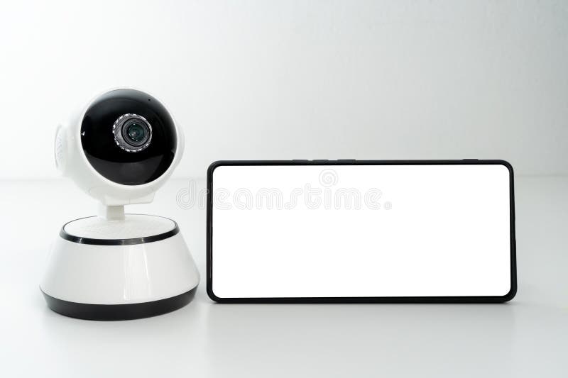 Smart Home Security Camera. Webcam White Background. Copy Space Stock ...
