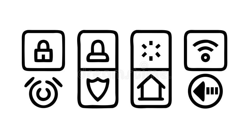 Smart Home Security & Connectivity Icons: Lock, Wifi, Sound, Vector ...
