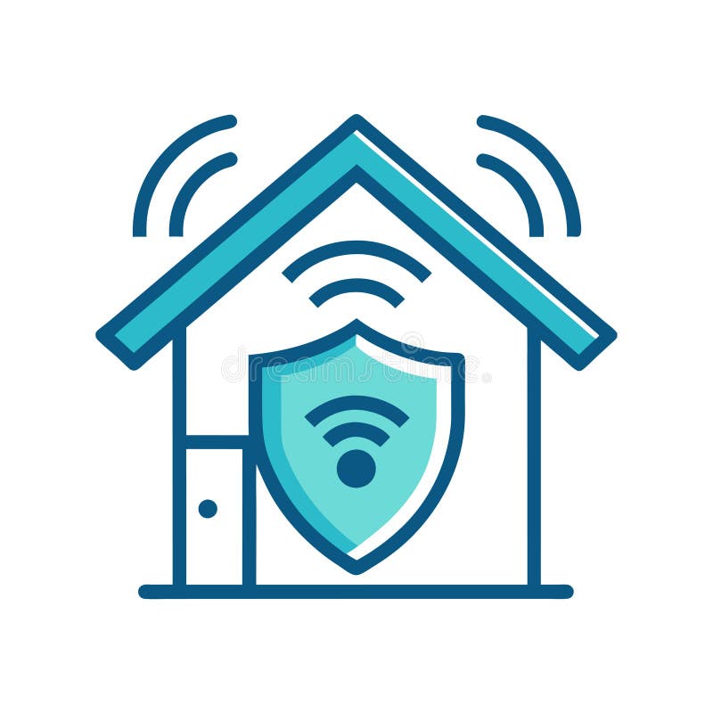 Smart Home Security: Protected WiFi Network with Shield and House Icon ...