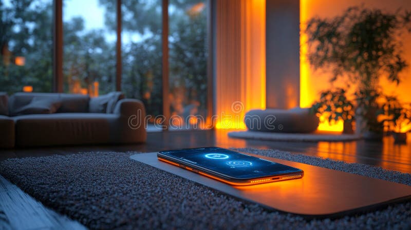 Smart Home Setting Glowing Futuristic Smartphone Table Stock Photos ...