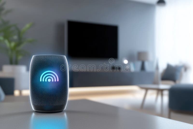Smart Home Setup Featuring Voice Assistant Device in Modern Living Room ...
