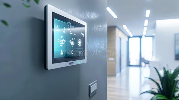 In a Smart Home, a Sleek Control Panel with a Touchscreen Interface on ...