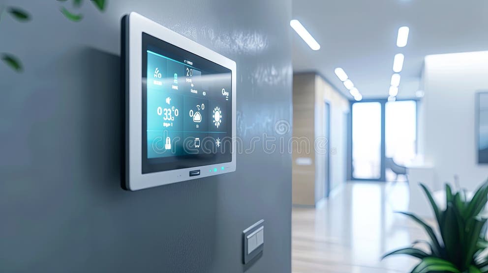 In a Smart Home, a Sleek Control Panel with a Touchscreen Interface on ...