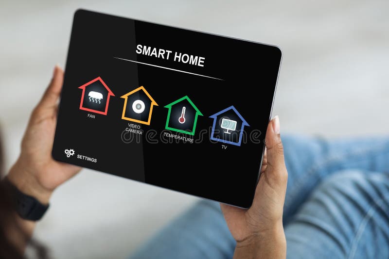 Smart Home Software on Digital Tablet Screen Stock Image - Image of ...