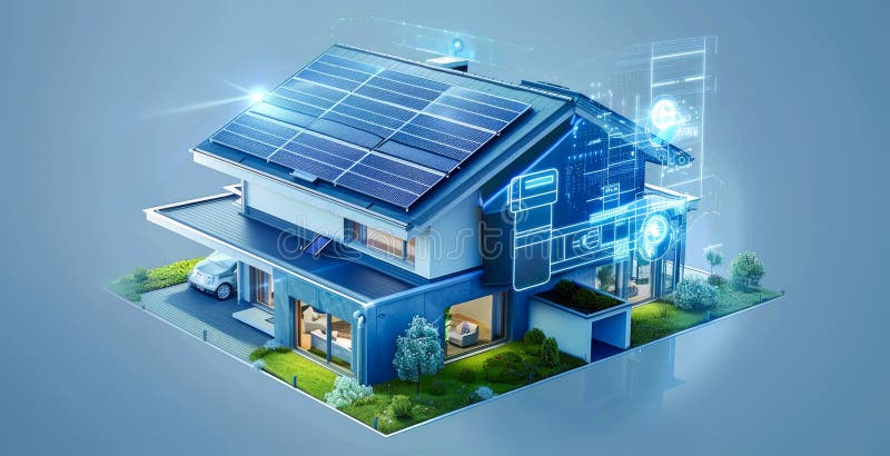 Smart Home with Solar Energy System. Generative Ai Stock Illustration ...