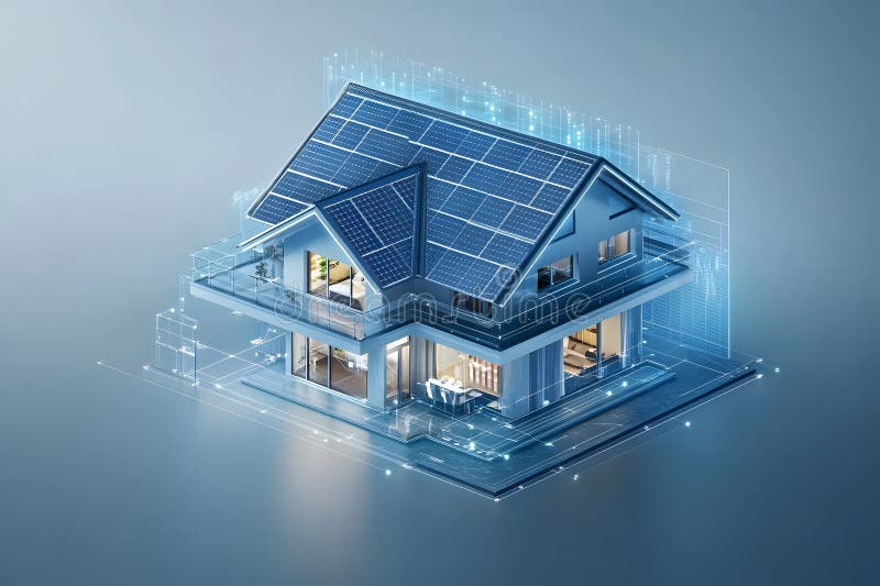 Smart Home with Solar Panels and Advanced Digital Technology Stock ...