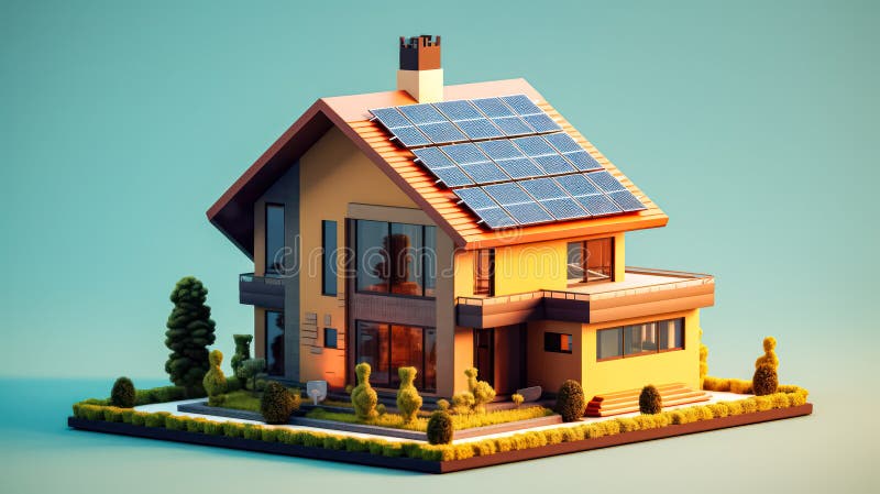 Smart Home with Solar Panels 3D Illustration. Stock Illustration ...