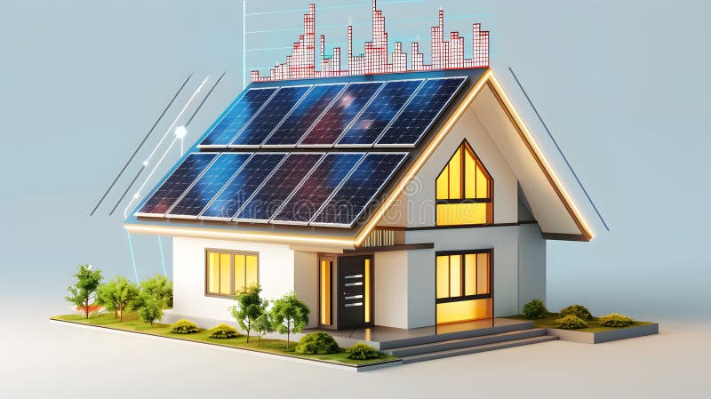 Smart Home with Solar Panels and Energy Data Visualization Stock ...