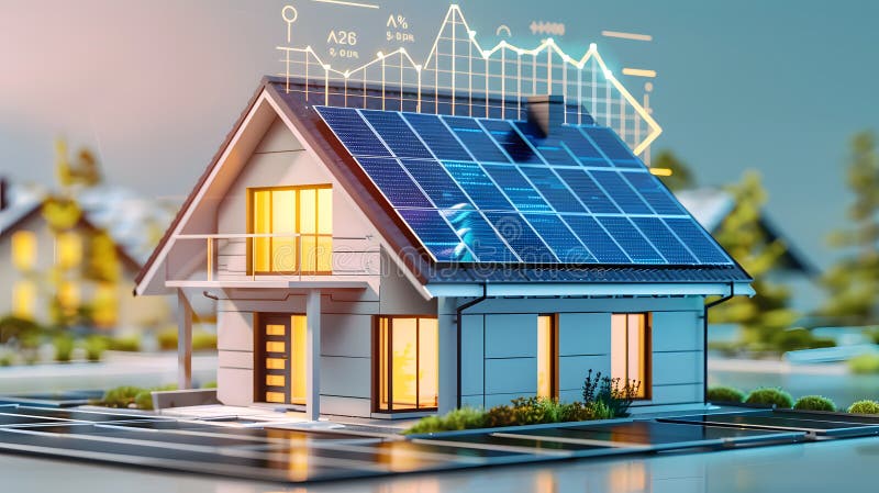 Smart Home with Solar Panels and Energy Data Visualization Stock ...