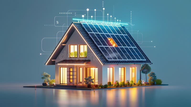 Smart Home with Solar Panels and Energy Data Visualization Stock ...