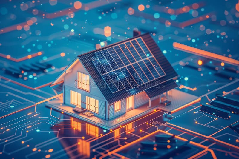 Smart Home with Solar Panels Rooftop System for Renewable Energy Stock ...