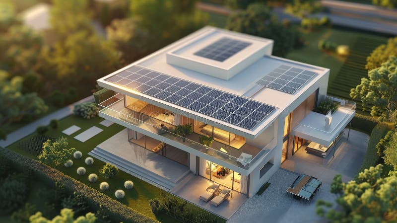 Smart Home with Solar Panels Rooftop System for Renewable Energy Stock ...