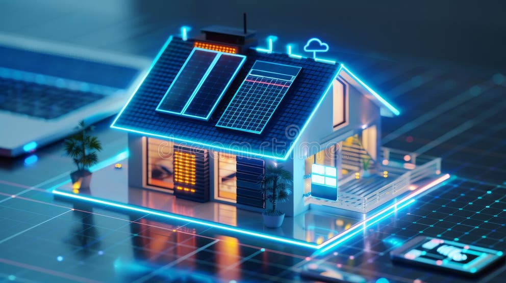 Smart Home with Solar Panels Rooftop System for Renewable Energy Stock ...