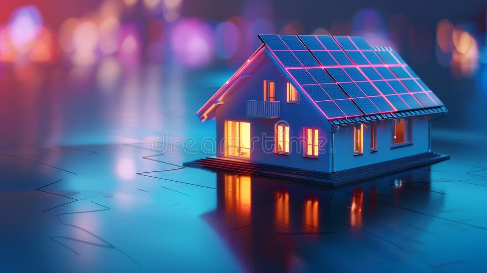 Smart Home with Solar Panels Rooftop System for Renewable Energy Stock ...