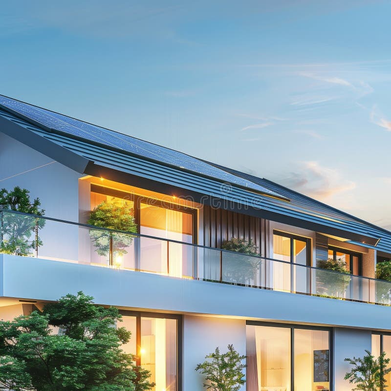 Smart Home with Solar Panels Rooftop System for Renewable Energy Stock ...