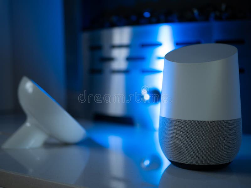 Smart Home Speaker Device Lit with Colour Changing LED Lamp Light ...