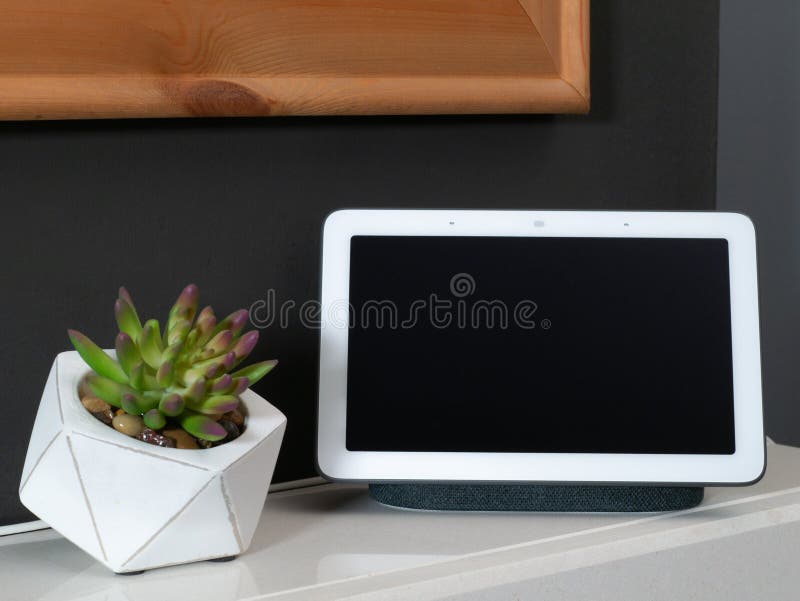 Smart Home Speaker Voice Assistant Touchscreen in Home Setting Stock ...