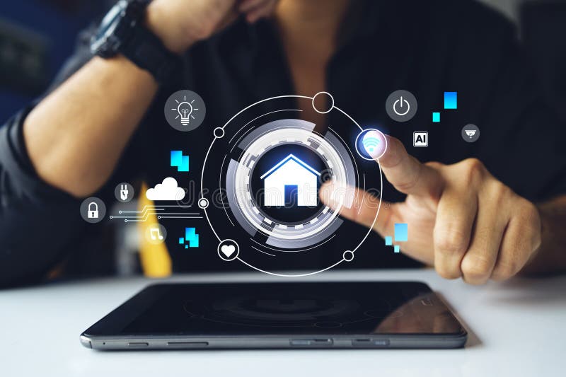 Smart Home System and Artificial Intelligence Concept. Stock Photo - Image of device ...