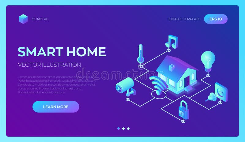 Smart Home System Concept. 3D Isometric Remote House Control System ...