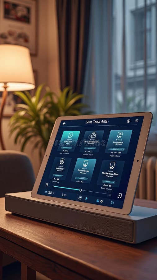 Smart Home System Control Interface Tablet Cozy Living Room Environment ...