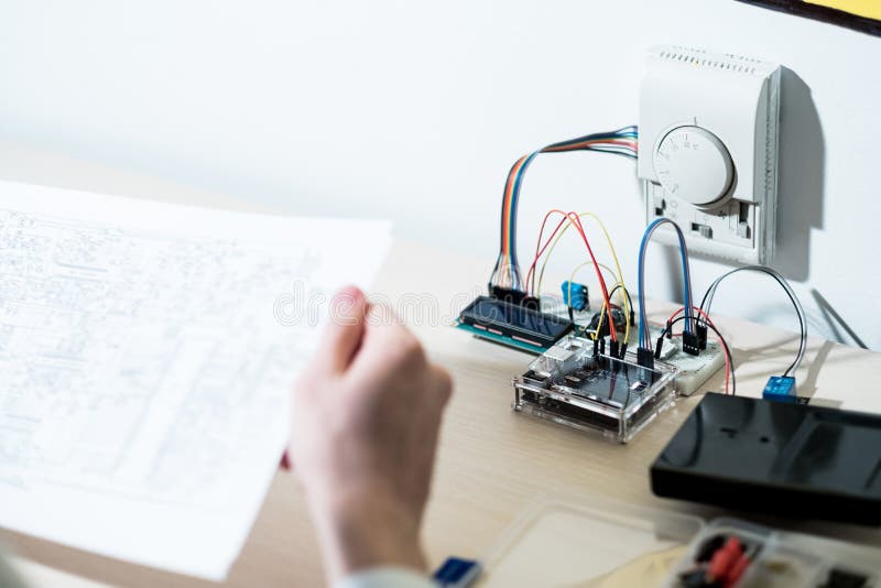 Smart Home System Development Engineer Schematics Stock Image - Image ...