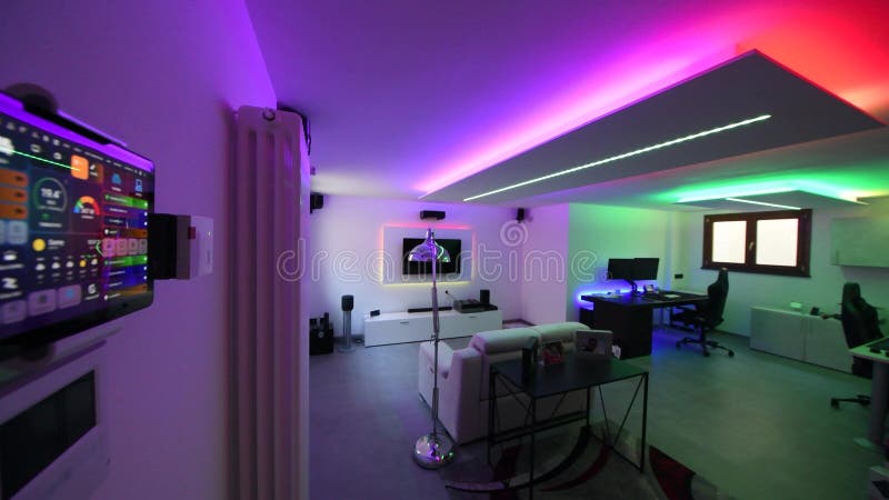 Smart Home System Monitor Screen with All the Lights on with Different ... Smart Home System Monitor Screen with All the Lights on with Different ...