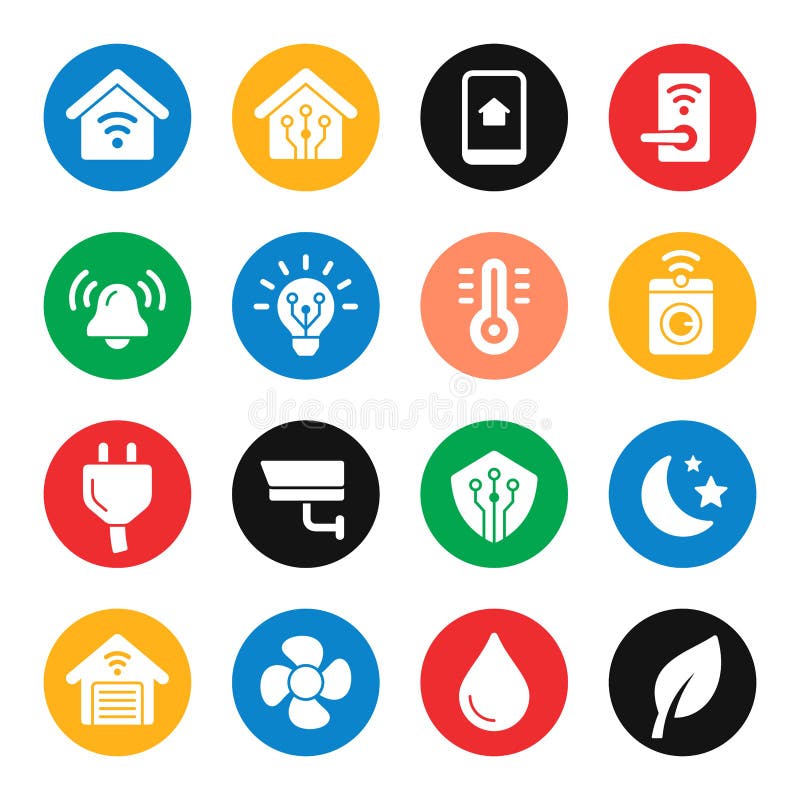 Smart Home System Trendy Colourful Vector Icon Set Stock Vector ...