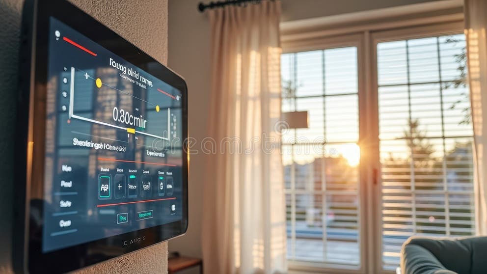 Smart Home Tablet Display in Modern Living Room with Sunlit Window ...