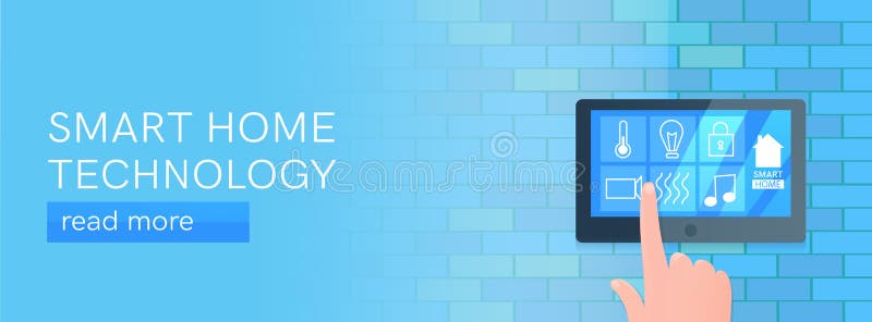 Smart Home Technology Banner. Digital Screen on Wall. Vector Cartoon ...