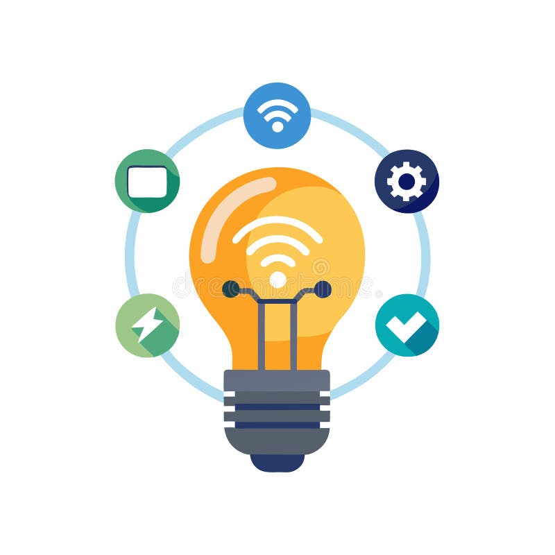 Smart Home Technology Bulb with WiFi and Connectivity Icons ...