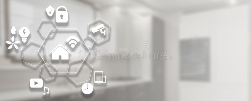 Smart Home Technology Concept Banner. Touch Screen Display of Modern ...