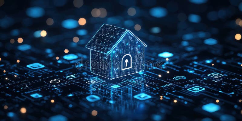 Smart Home Technology Concept with Digital House and Security Icons ...