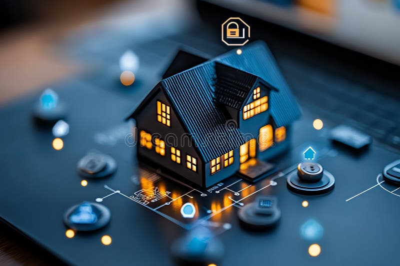 Smart Home Technology Concept: Digital Rendering of a Modern House ...