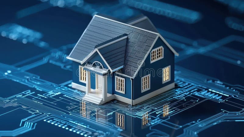 Smart Home Technology Concept with Model House on Digital Circuit Board ...