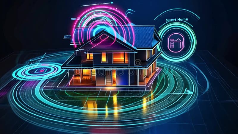 Smart Home Technology Concept Showcasing a Modern House with Digital ...
