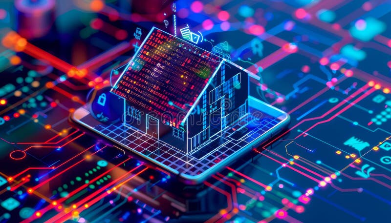 Smart Home Technology Concept with Small House on Mobile Screen and ...