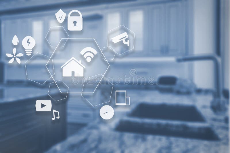 Smart Home Technology Concept. Touch Screen Display of Modern House ...