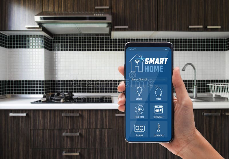 Smart Home Technology Concept, Woman Hand Using Application on ... Smart Home Technology Concept, Woman Hand Using Application on ...