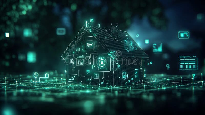 Smart Home Technology Digital House Network System Futuristic Green ...