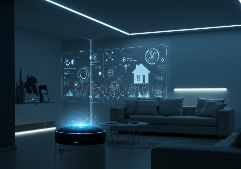 Smart Home Technology: Futuristic Interior with Holographic Interface ...